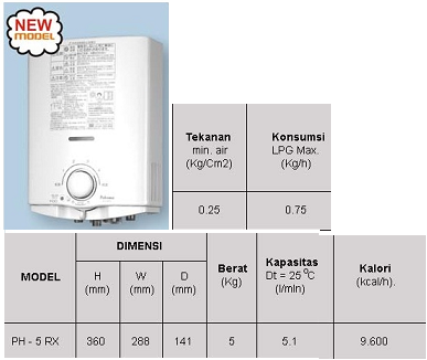 Water Heater Paloma PH-5RX, PH-16 SX ~ Harga Water Heater Listrik, Gas, Solar